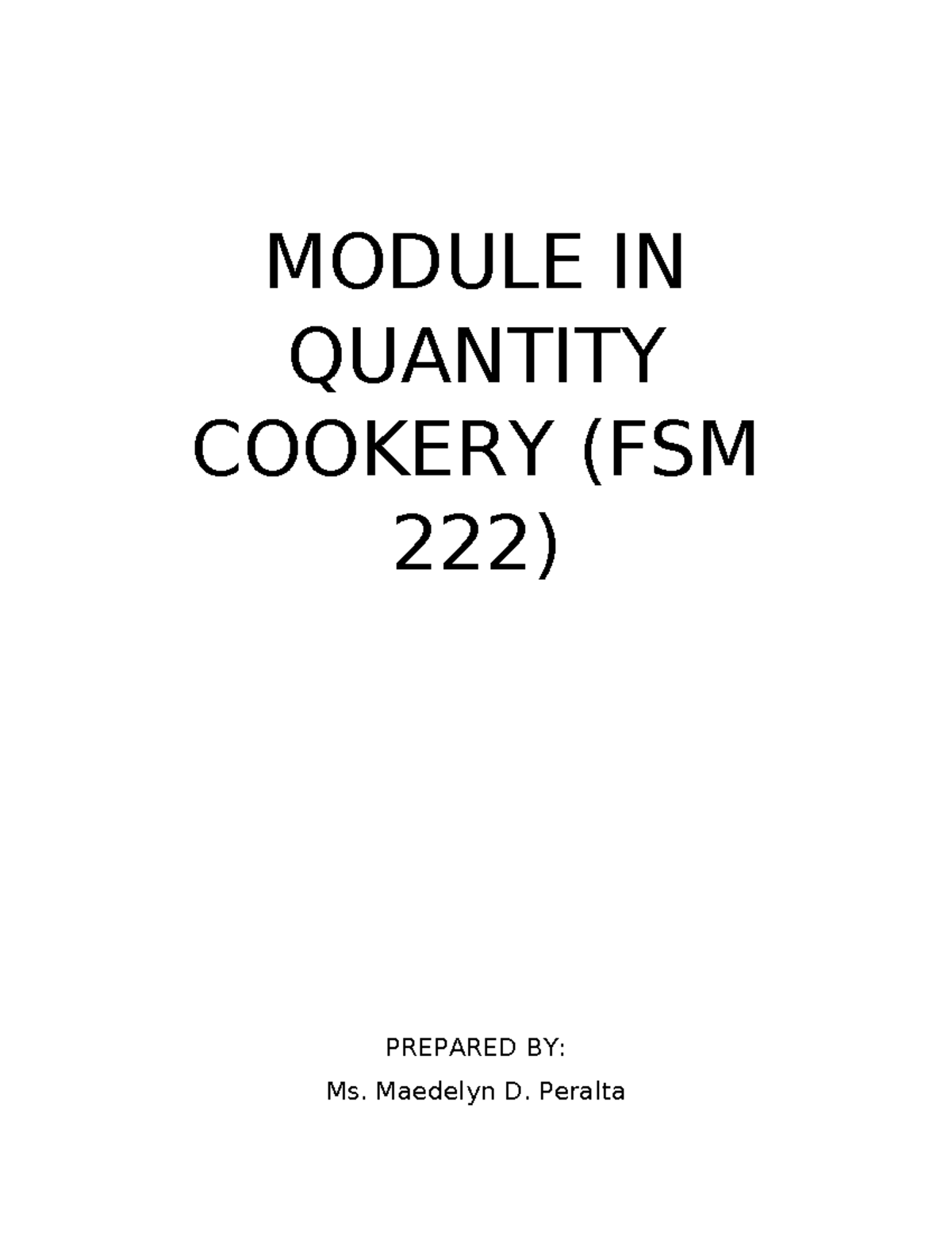 Module IN Quantity Cookery - MODULE IN QUANTITY COOKERY (FSM 222 ...