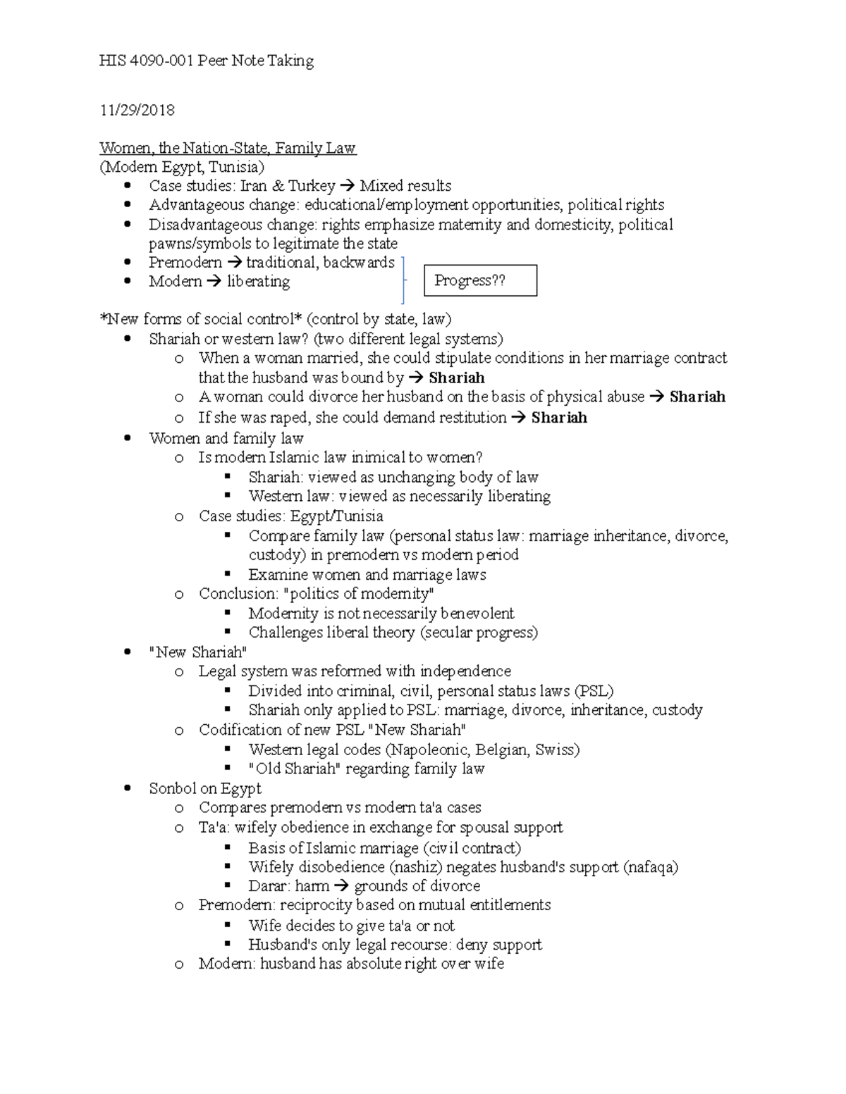 11:29:2018 lecture notes - HIS 4090-001 Peer Note Taking 11/29/ Women ...