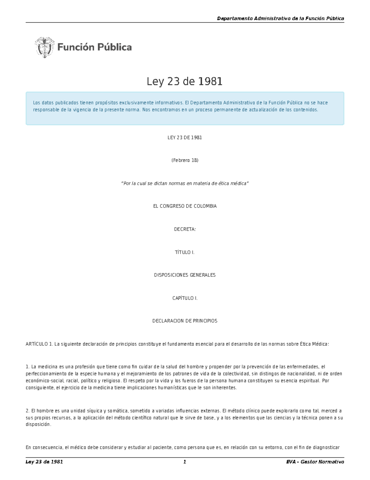 Ley 23 de 1981 - Todo lo relacionado a salud - Ley 23 de 1981 Los datos ...