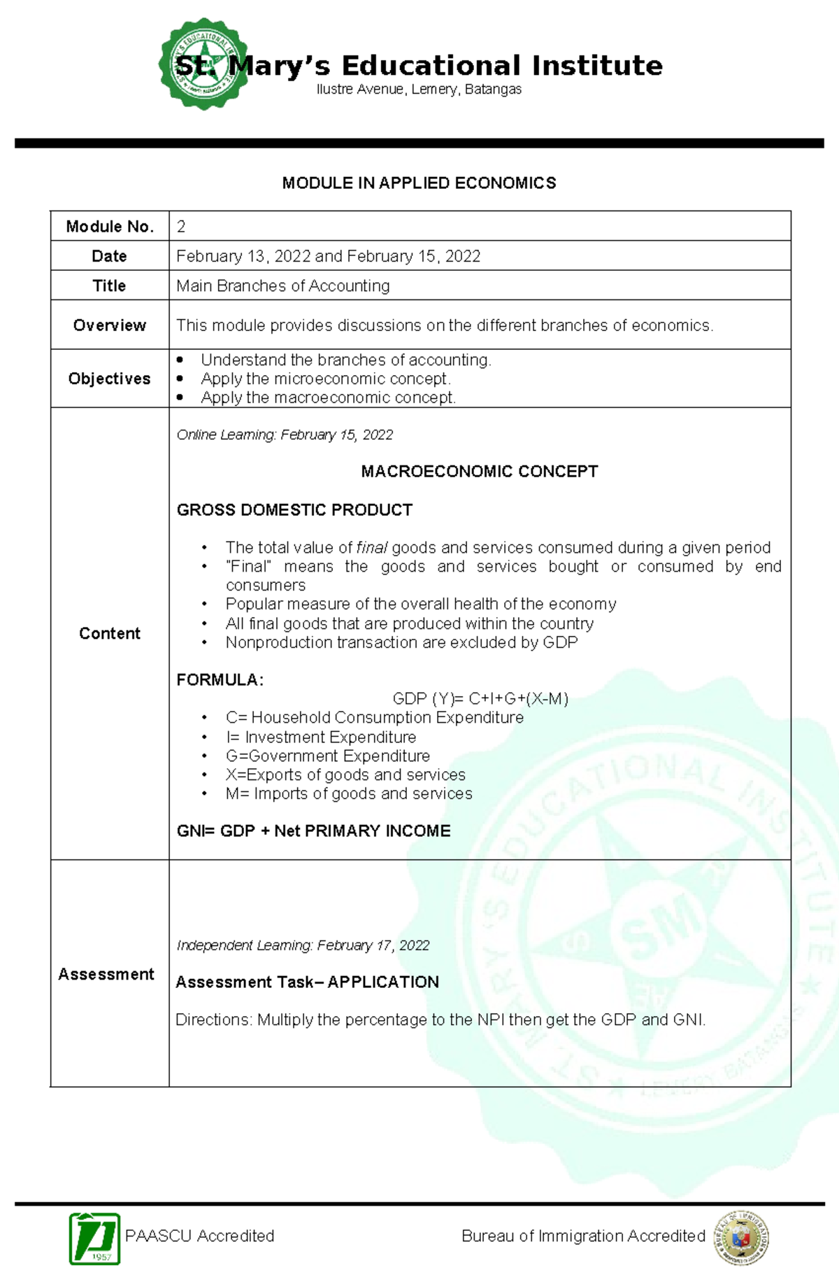 Module-No.-2 Applied Eco IL2 - PAASCU Accredited Bureau of Immigration ...