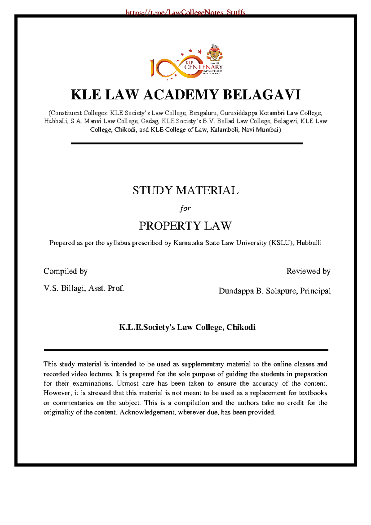 Property law notes - KLE LAW ACADEMY BELAGAVI (Constituent Colleges ...