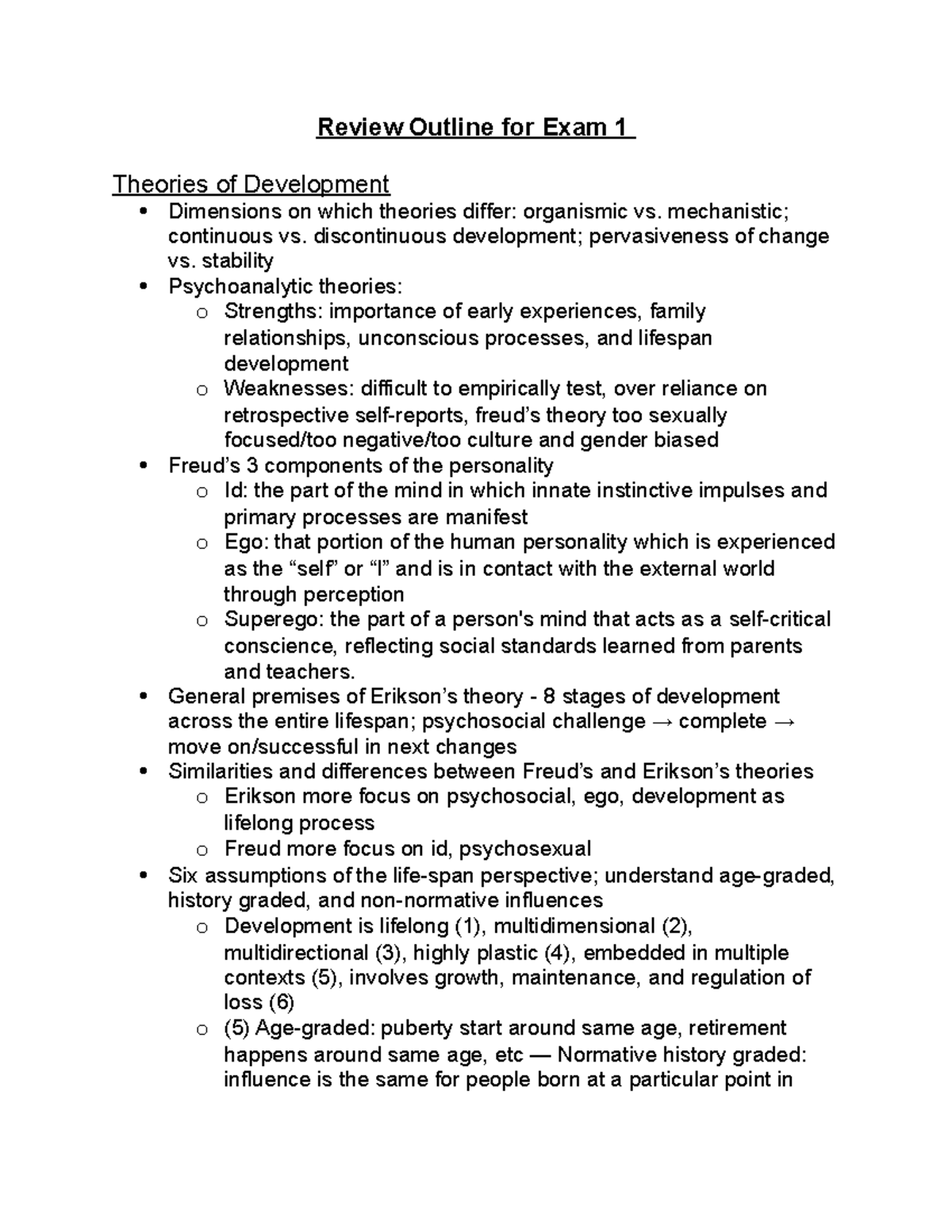 CFS 213 Exam Review 1 - Review Outline for Exam 1 Theories of ...