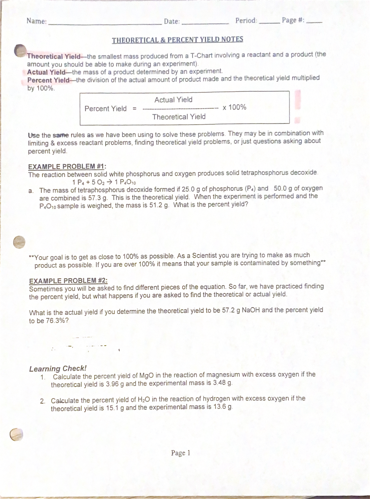 Theoretical yield notes - Studocu