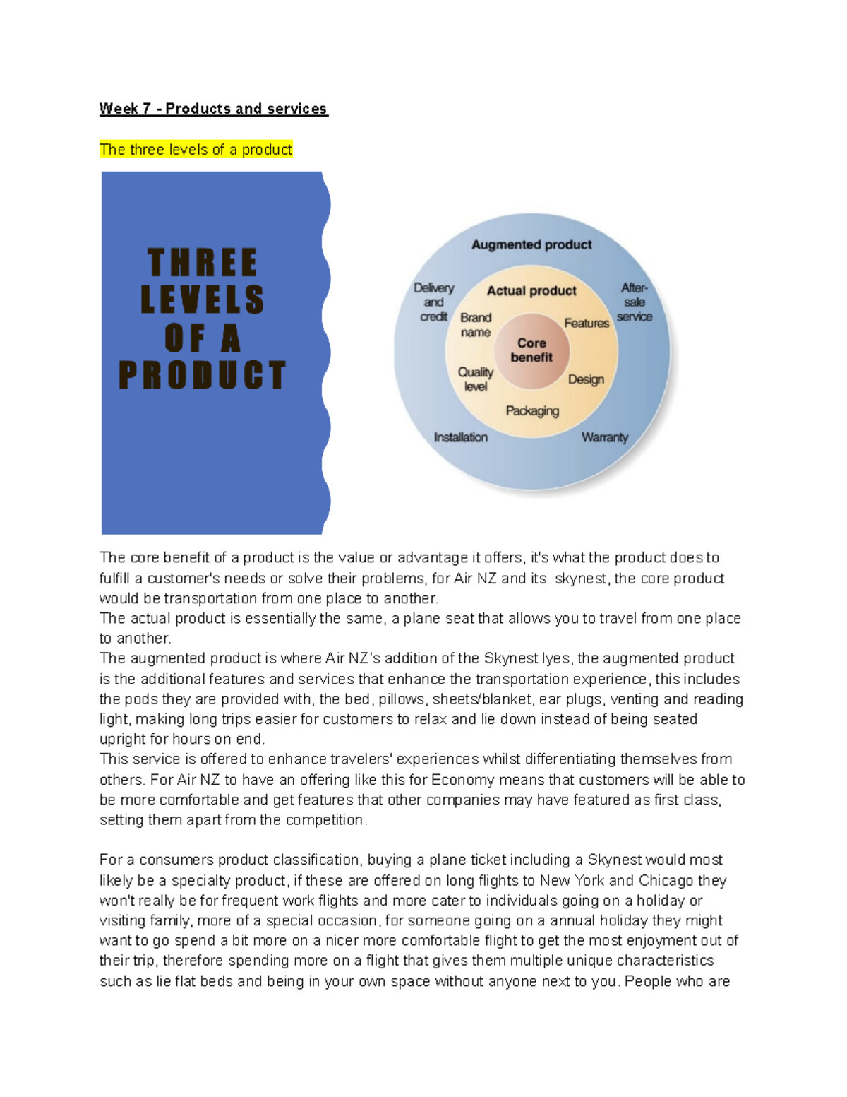 Marketing revision - Week 7 - Products and services The three levels of ...