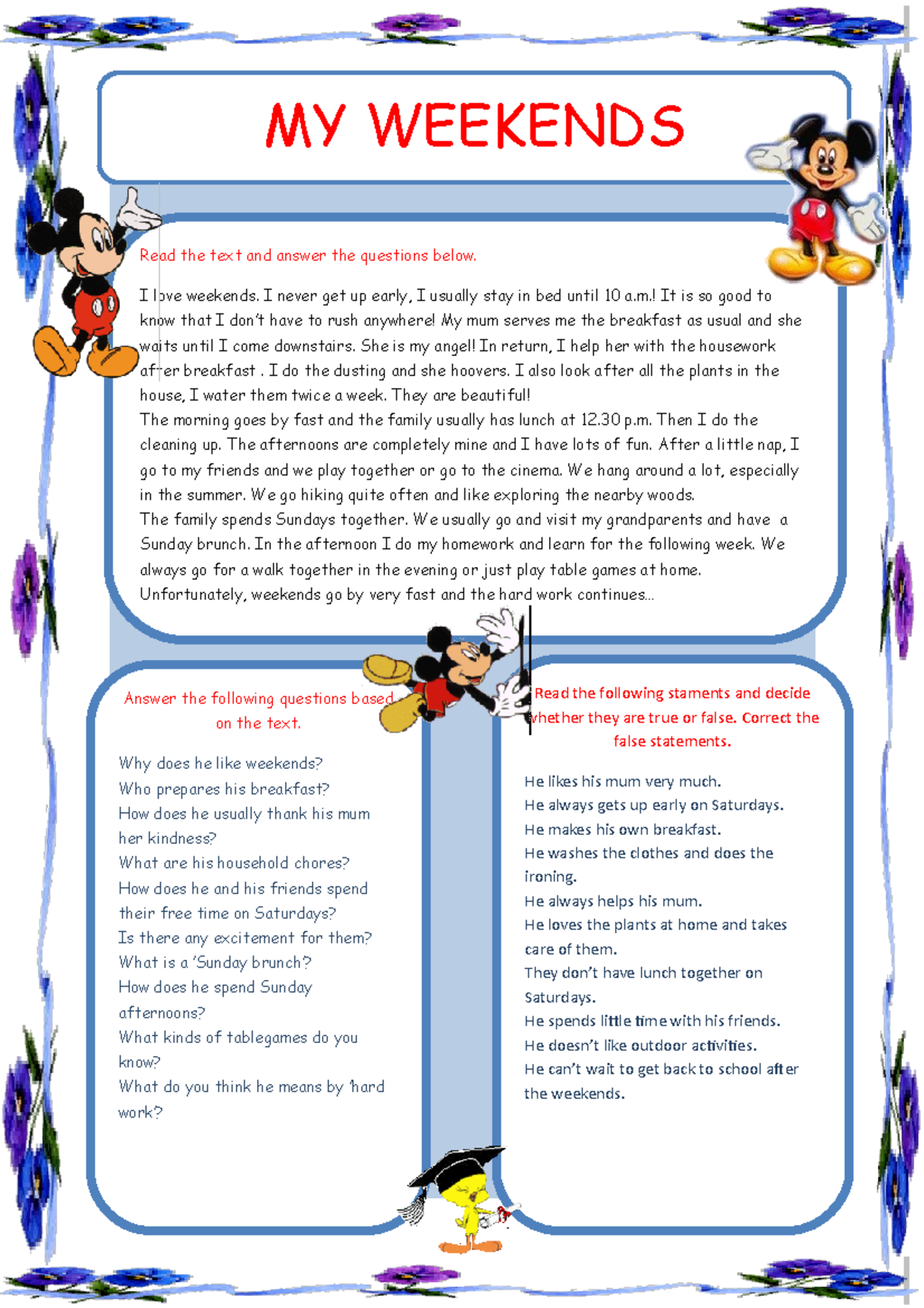 My weekends activity - INGLES REPASO - runch MY WEEKENDS Read the text ...