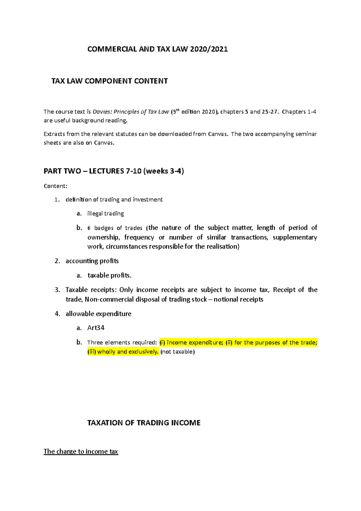 Tax Law Lecture Notes Part 2 - COMMERCIAL AND TAX LAW 2020/ TAX LAW ...