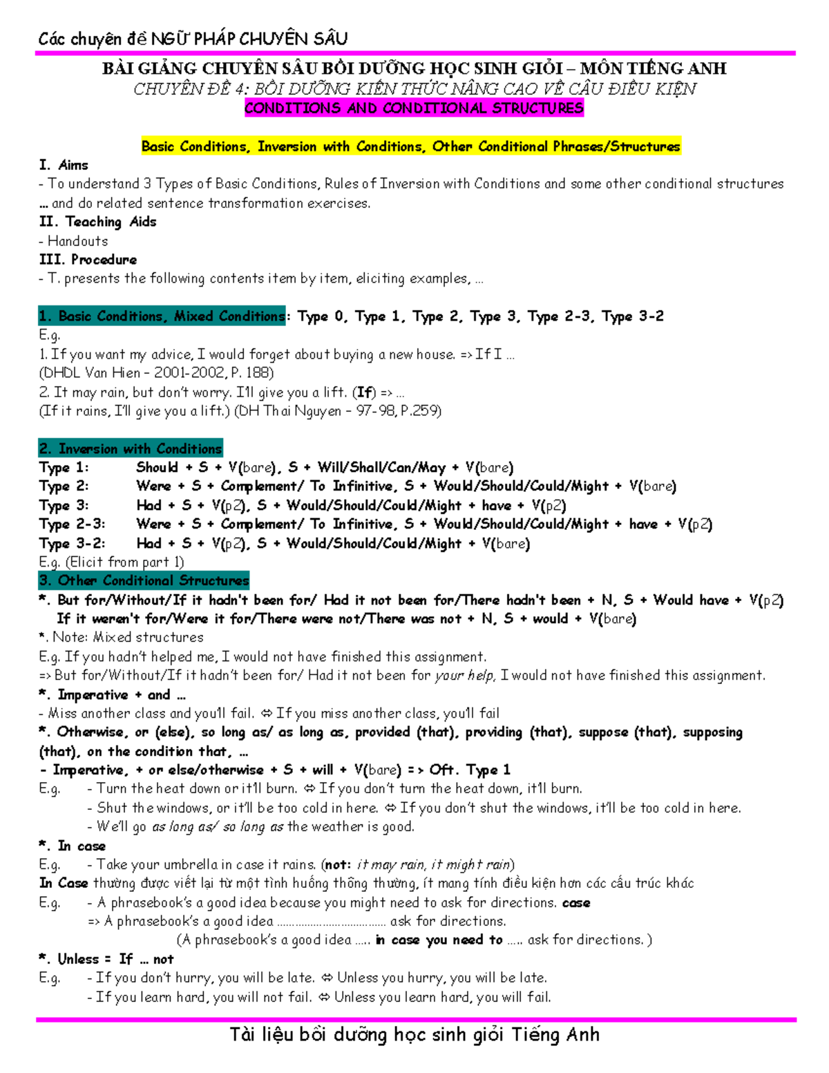 Conditional Sentence Grammar In Use And Exercise B I GI NG CHUY N S U B I D NG H C SINH GI I 