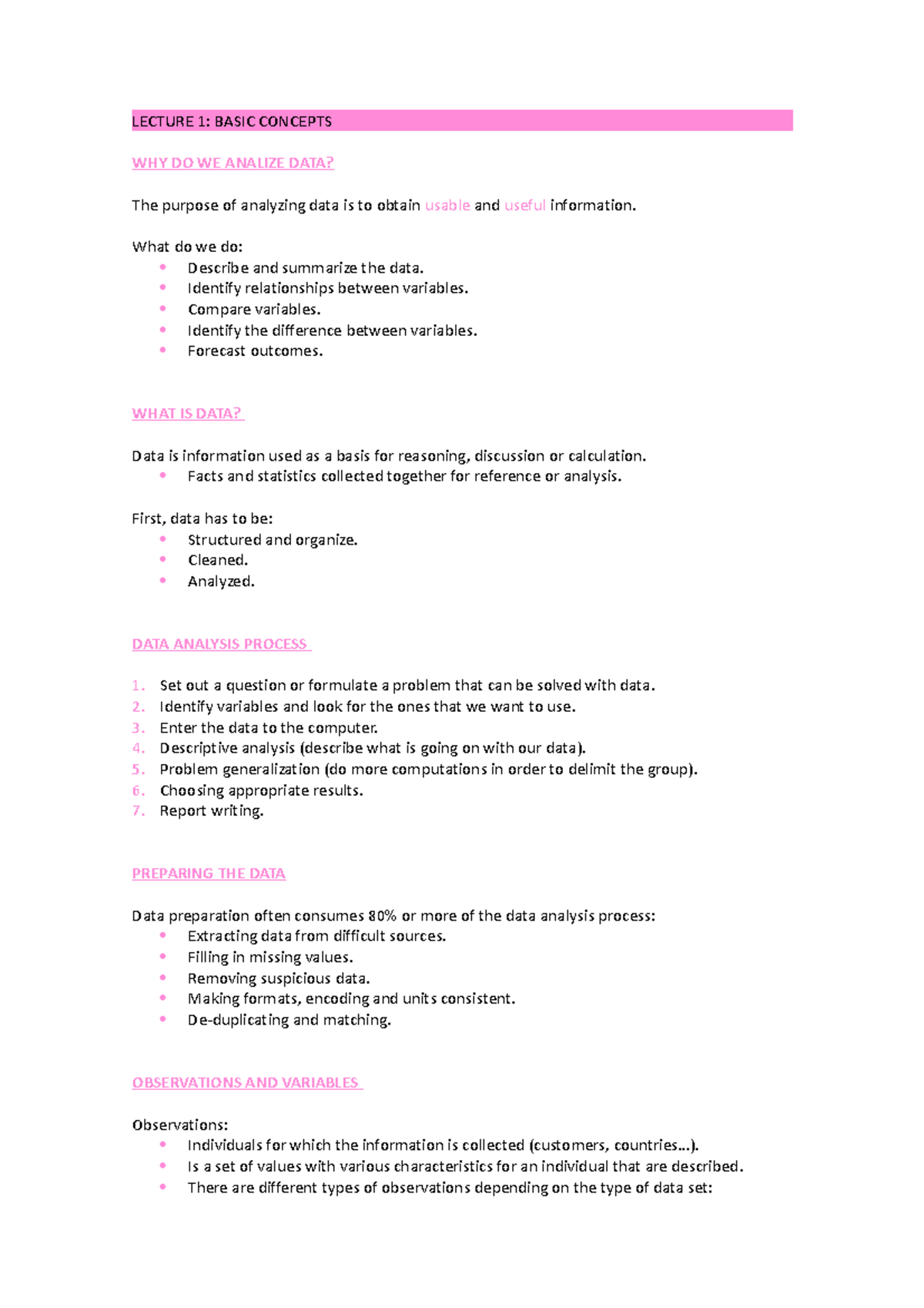 Lecture 1-Basic Concepts - LECTURE 1: BASIC CONCEPTS WHY DO WE ANALIZE ...