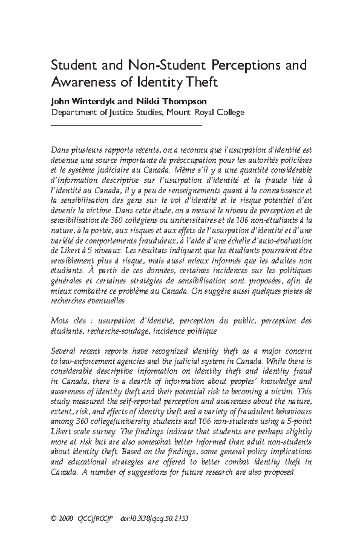 Student and Non-Student Perceptions (Journal for Research) - Student ...