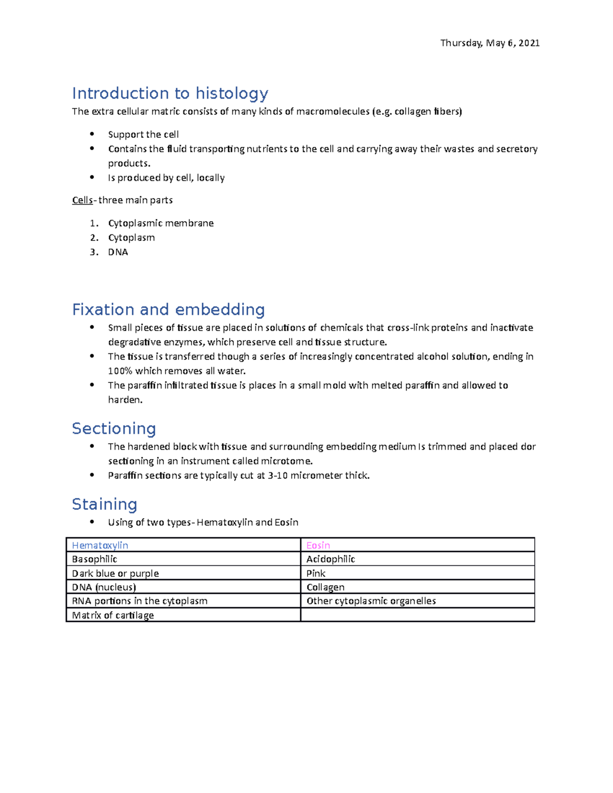 Introduction to histology - Wednesday, April 28, 2021 Introduction to ...