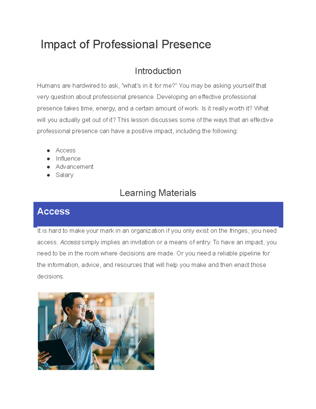 Impact of Professional Presence - Impact of Professional Presence ...