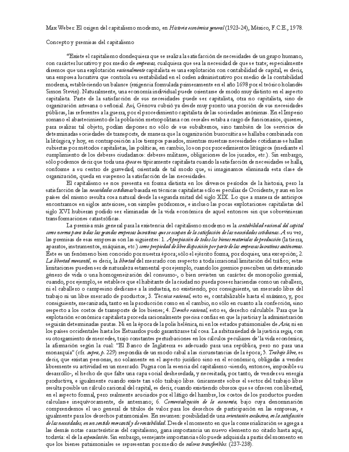 Weber - Origen del Capitalismo - Max Weber: El origen del capitalismo ...