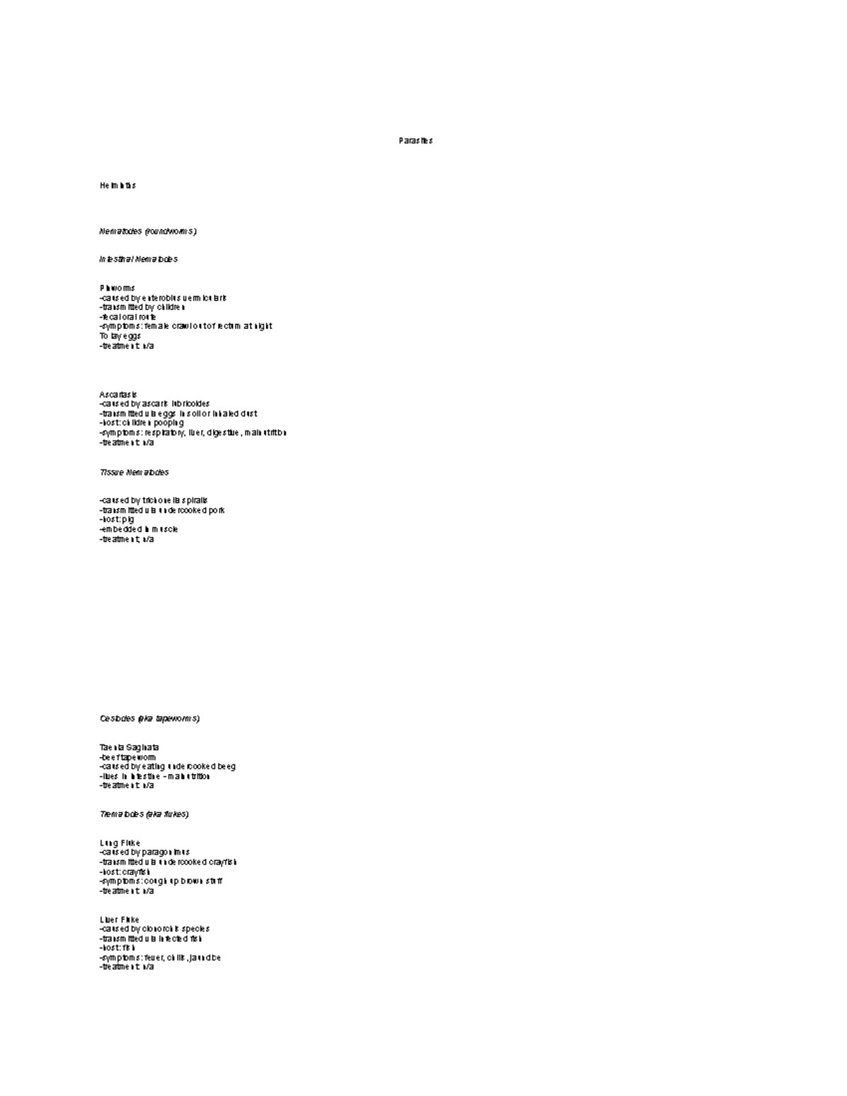 Microbio - Final Note Card - Parasites Helminths Nematodes (roundworms ...