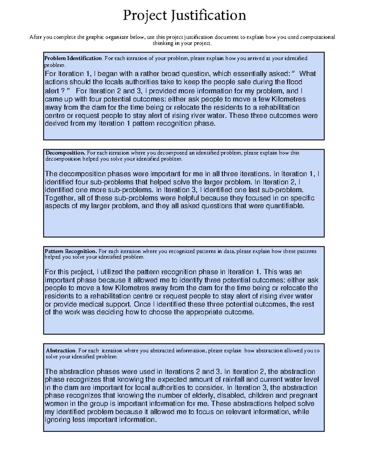 Graphic Organizer and Project Justification - Problem Identification ...