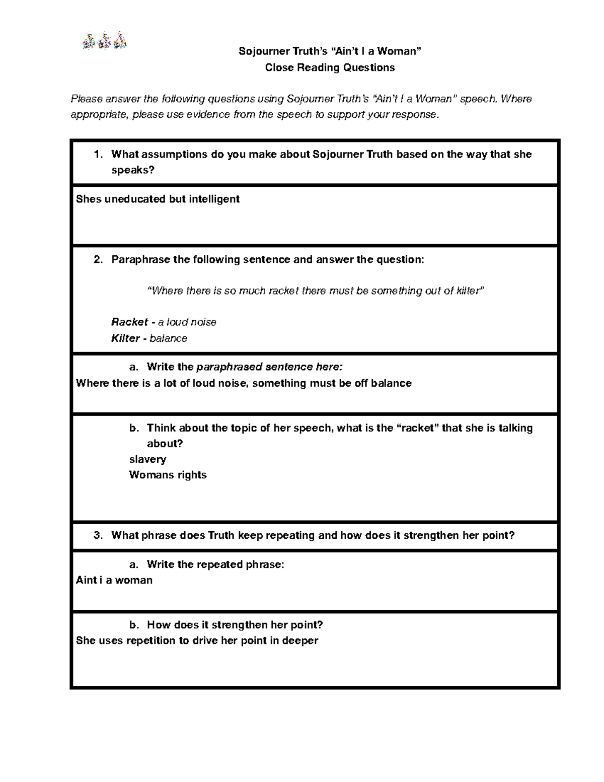 Copy of Copy Sojourner Truth’s “Ain’t I a Woman” Speech Close Reading ...