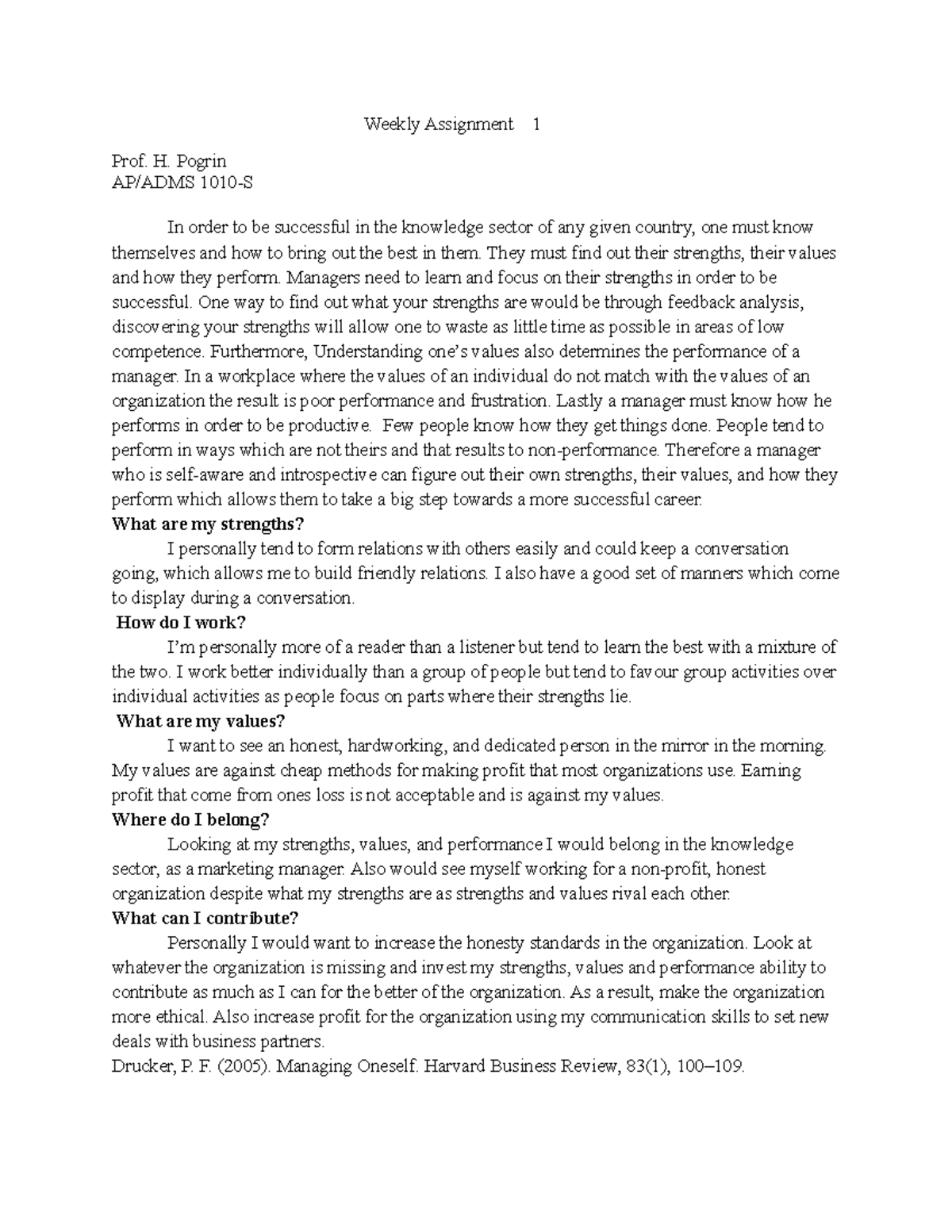 Adms 1010 assignment 1 - Weekly Assignment 1 Prof. H. Pogrin AP/ADMS 1010-S In order to be - Studocu