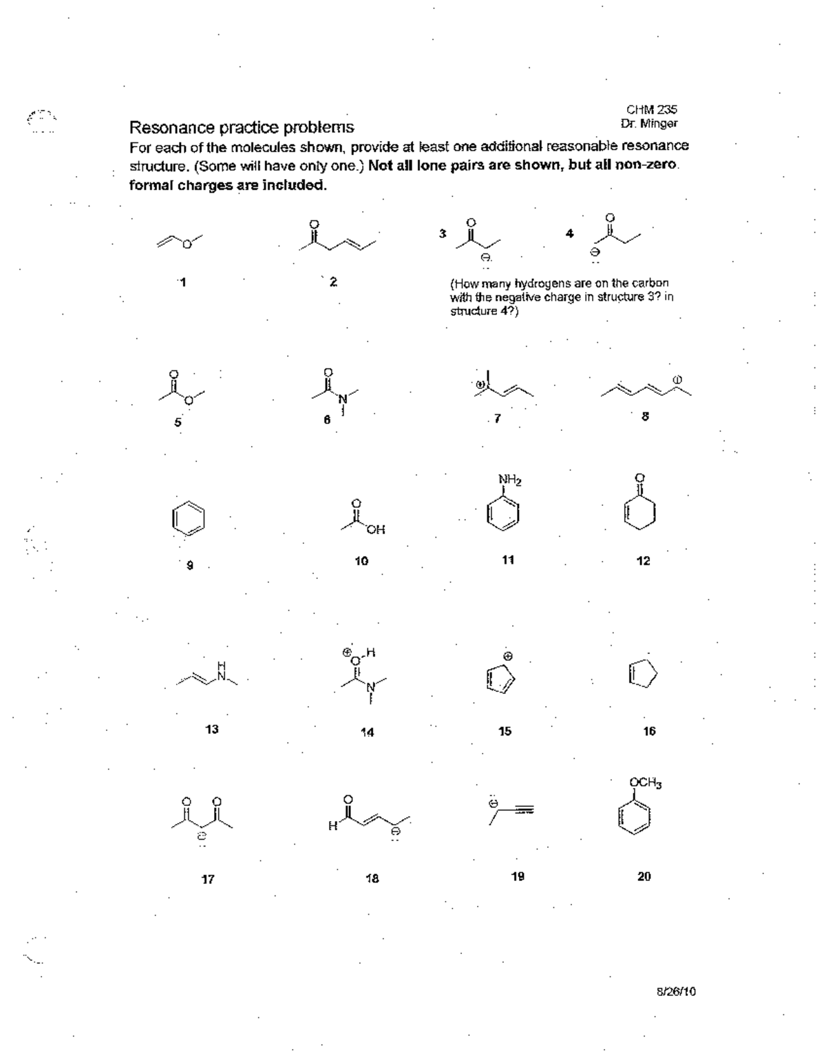 Resonance Practice Problems CHM 235 Resonance Practice Problems Dr