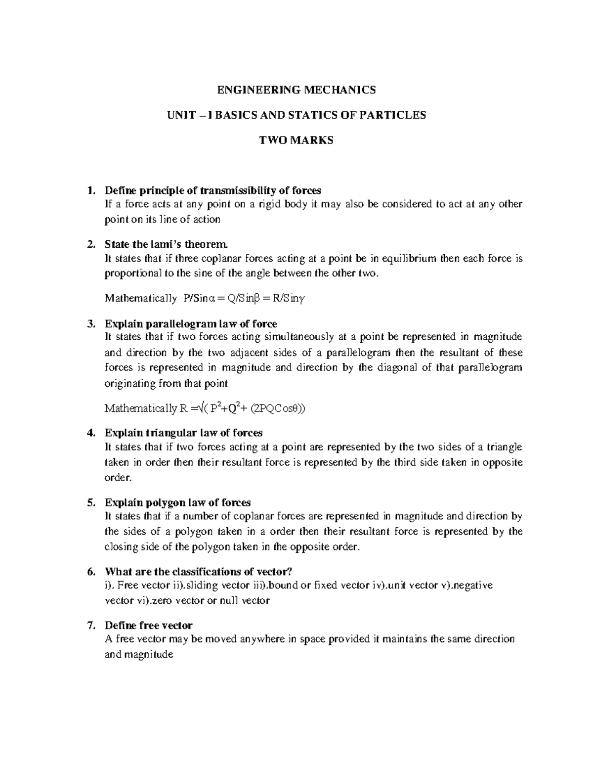 Nanopdf - it is a short note on enginering mechanics - ENGINEERING ...