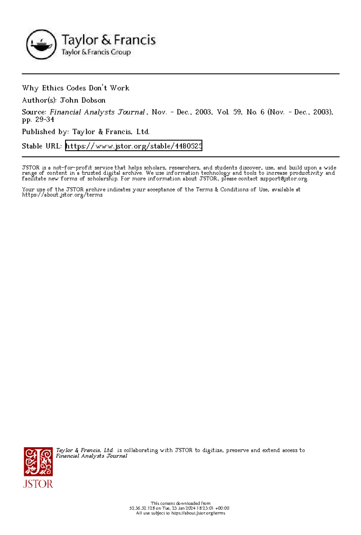 Why Ethics Codes Don't Work - Why Ethics Codes Don't Work Author(s ...
