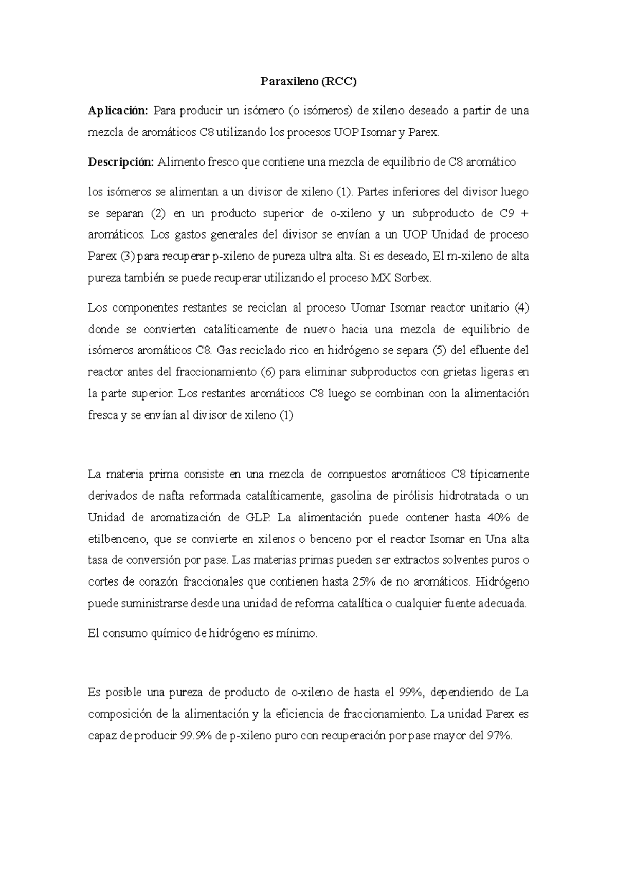 Comparacion de RC y CC - resumen de un proceso craqueo catalitico ...