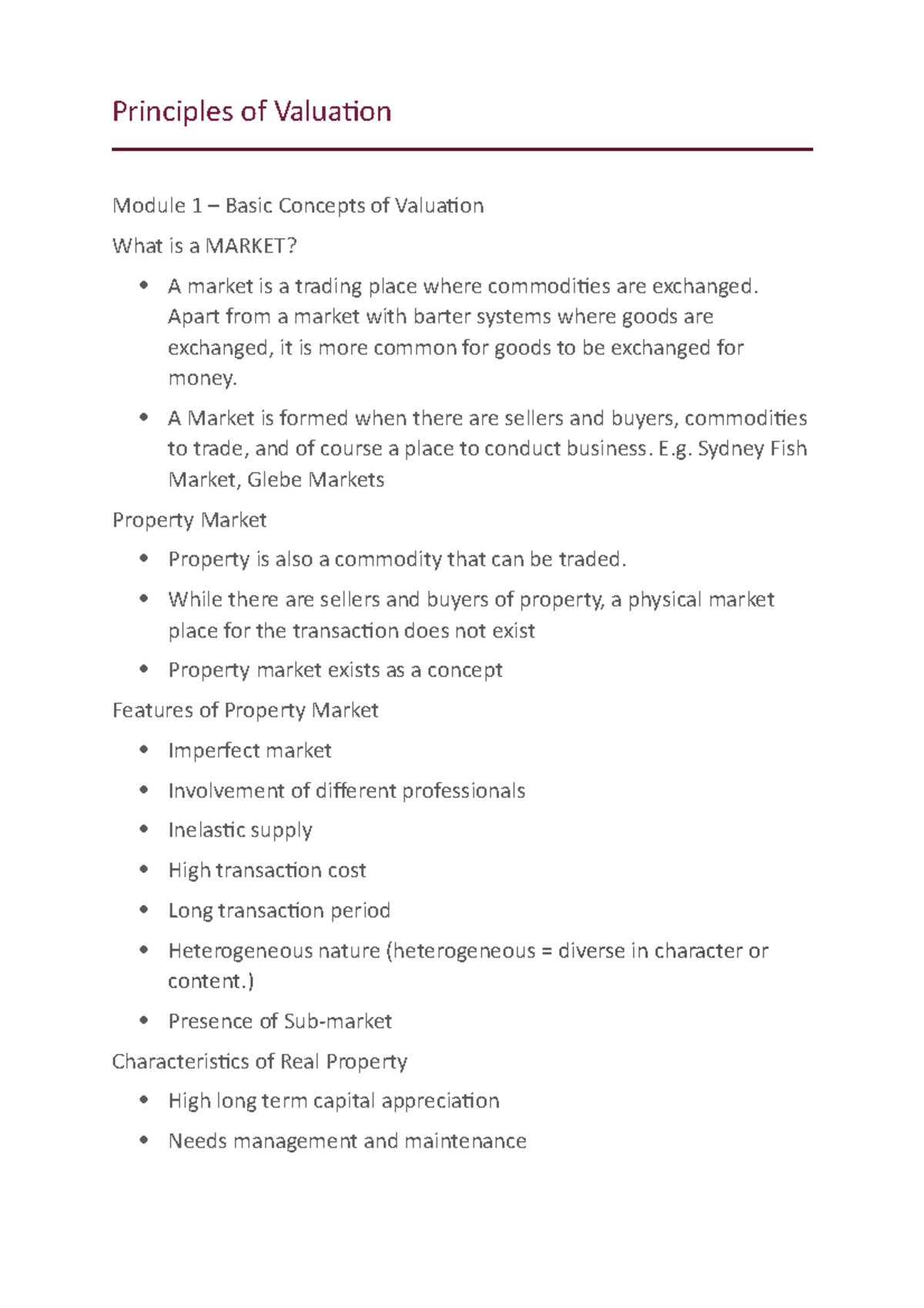 Principles of Valuation revison - Principles of Valuation Module 1 ...