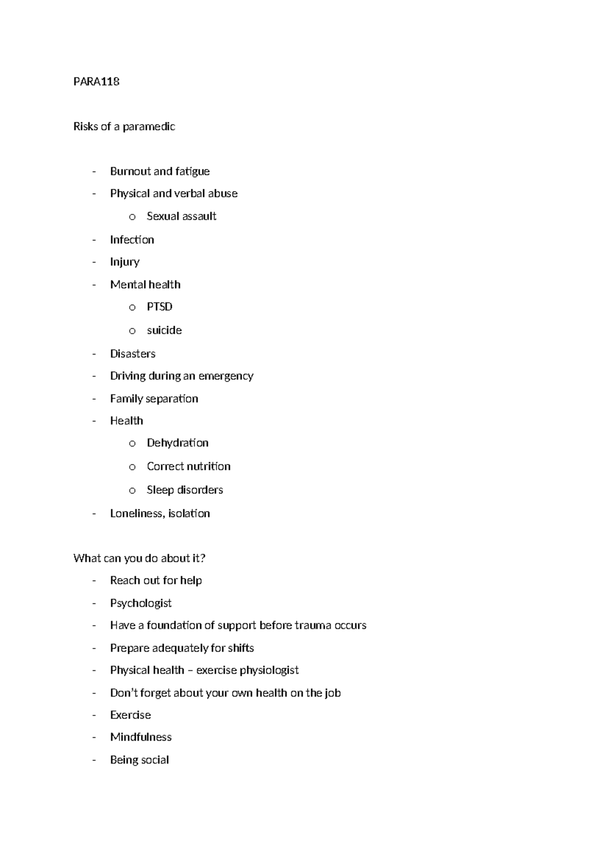 Risks of paramedics - PARA Risks of a paramedic - Burnout and fatigue ...