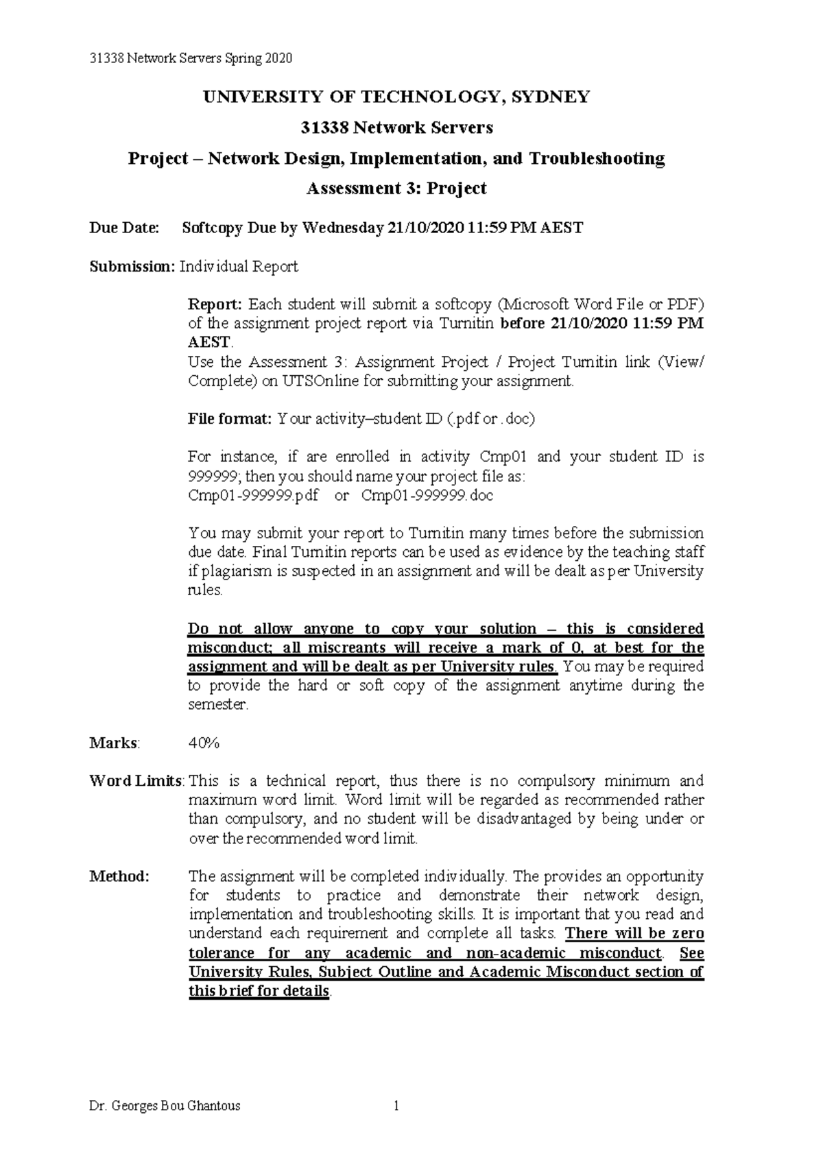 31338 ns spring 2020 osssj 5yv - UNIVERSITY OF TECHNOLOGY, SYDNEY 31338 Network Servers Project ...