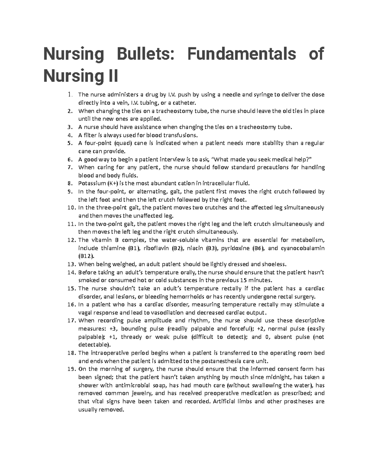Fundamentals of Nursing 2 Bullets - Nursing Bullets: Fundamentals of ...