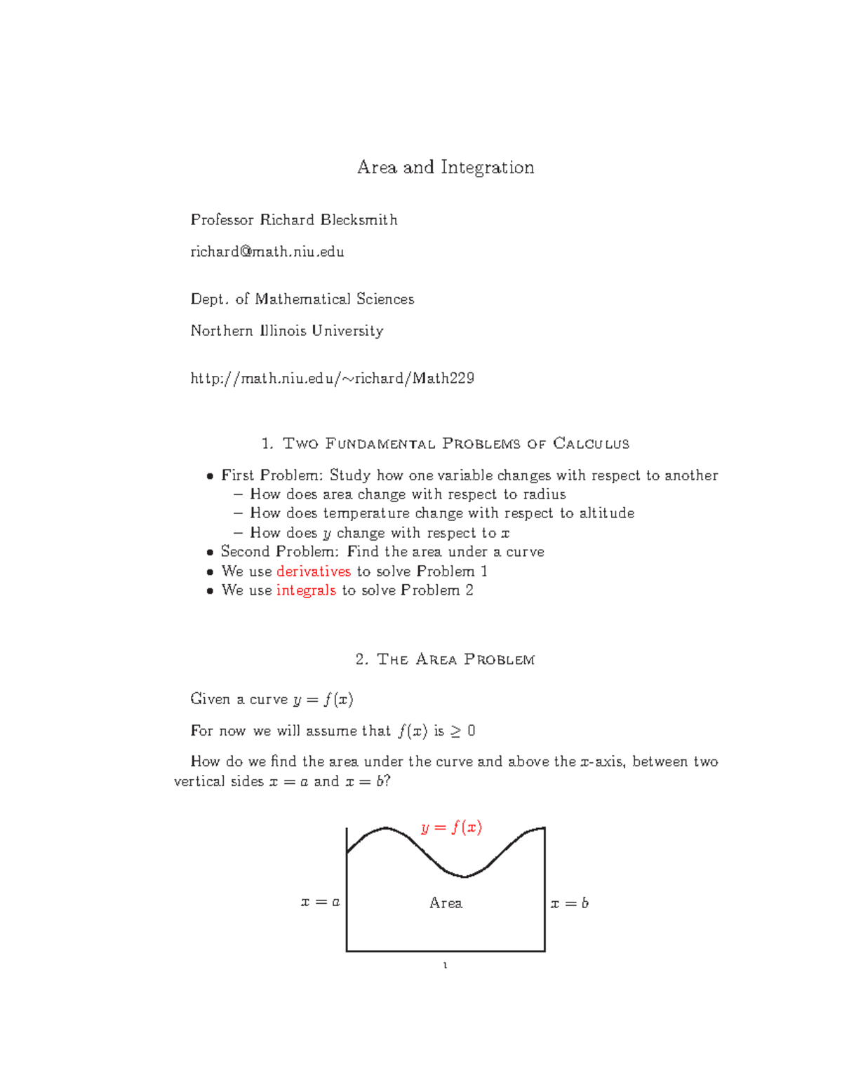 Lecture notes, lecture Area and Integration - Area and Integration ...