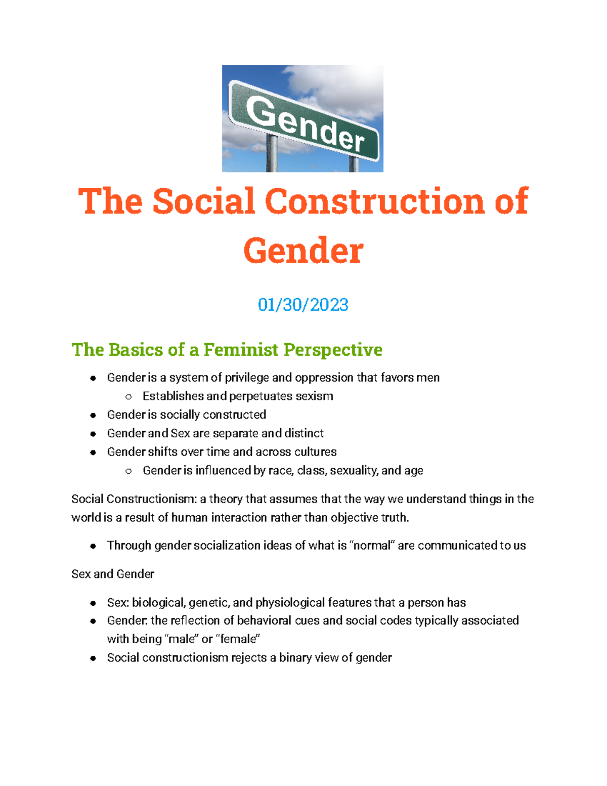GN 100 - the social construction of gender - The Social Construction of ...
