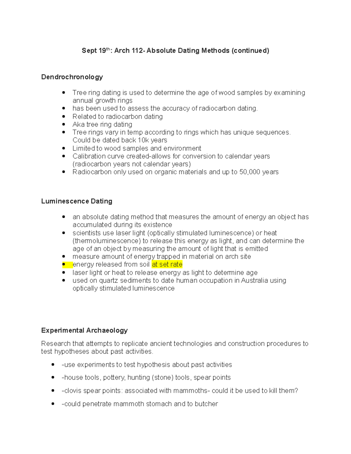 Sept 19th lecture - Sept 19th: Arch 112- Absolute Dating Methods ...