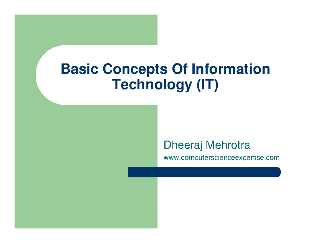 Information Technology I - Basic Concepts Of Information Technology (IT ...