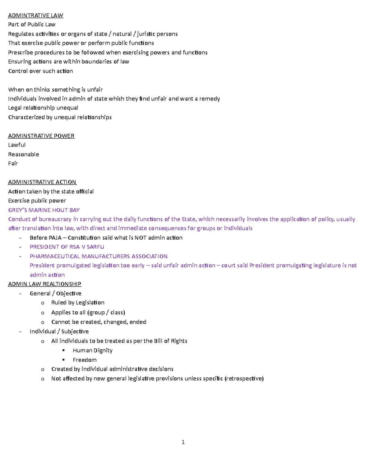 ADL2601-study notes - all - ADMINTRATIVE LAW Part of Public Law ...