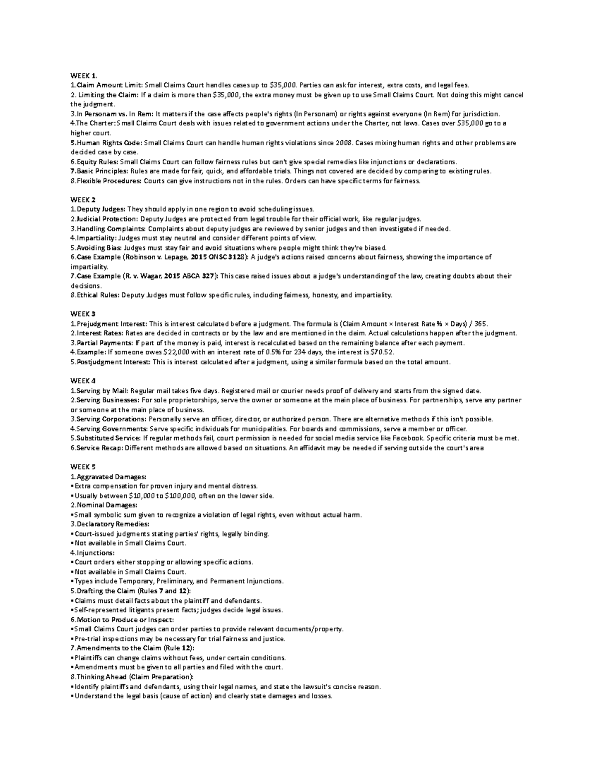 Official scc exam - Exam Review - WEEK 1. 1 Amount Limit: Small Claims ...