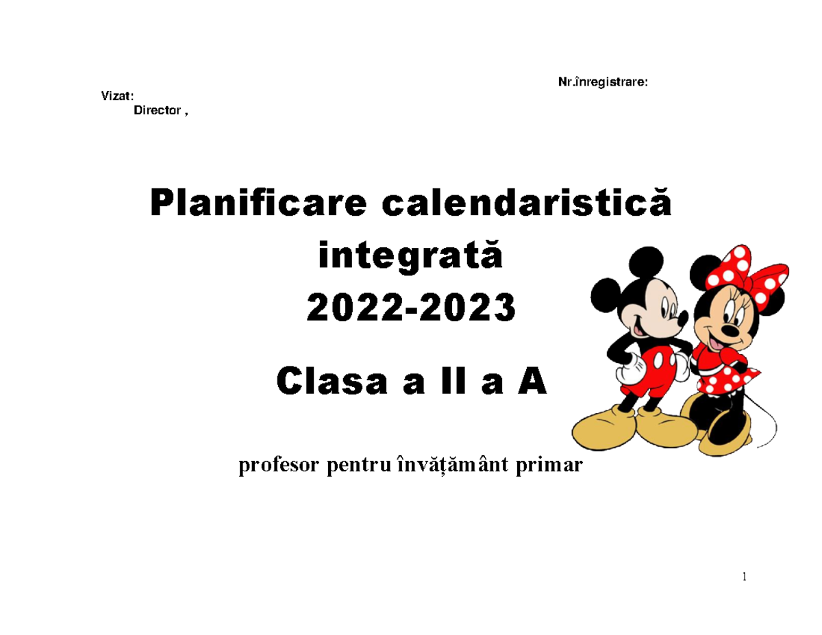 Planificare integrata cl ii a 2022 2023 - Nr.înregistrare: Vizat: Director , Planificare - Studocu