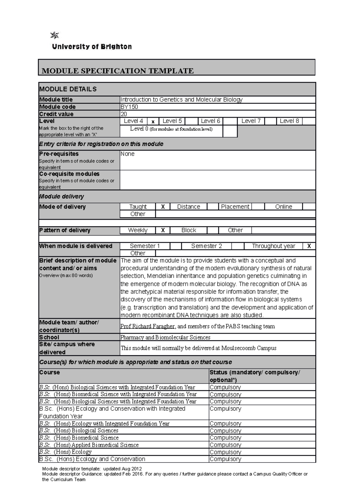 BY150 spec - The specification for this module - MODULE SPECIFICATION ...