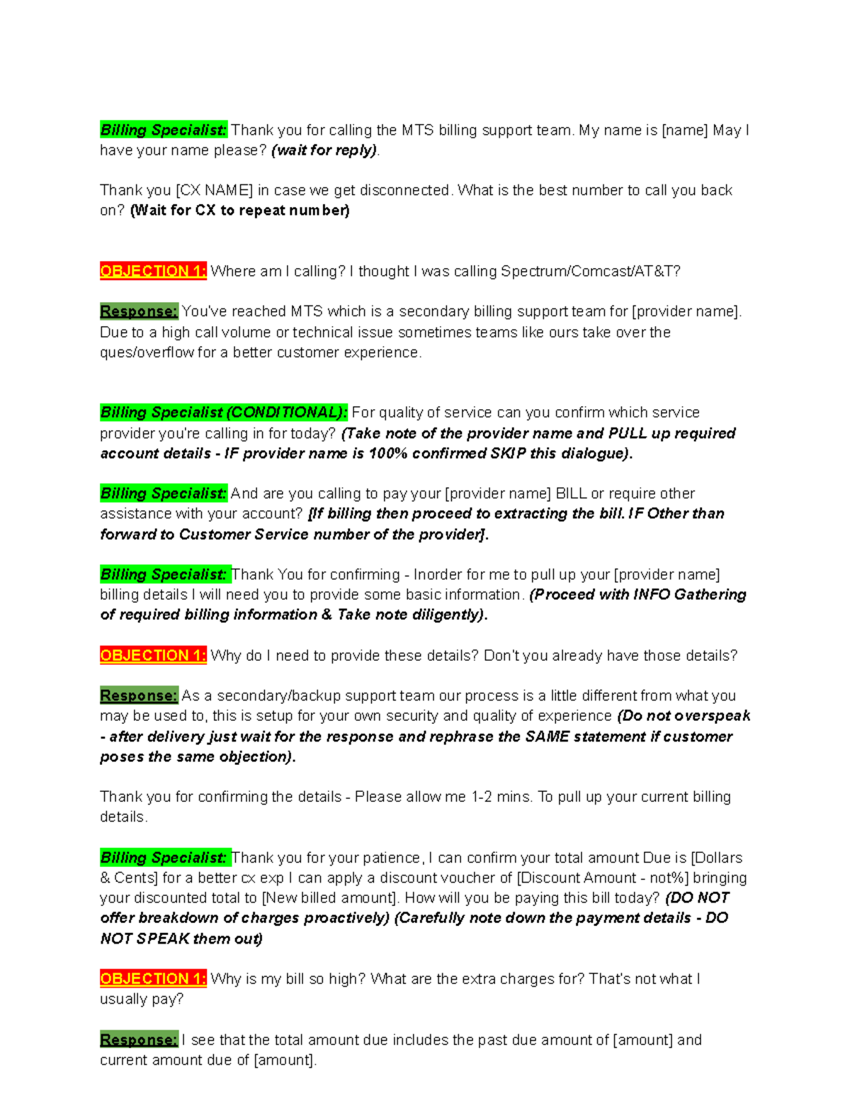 Billing Script - Law fina ce - Billing Specialist: Thank you for ...