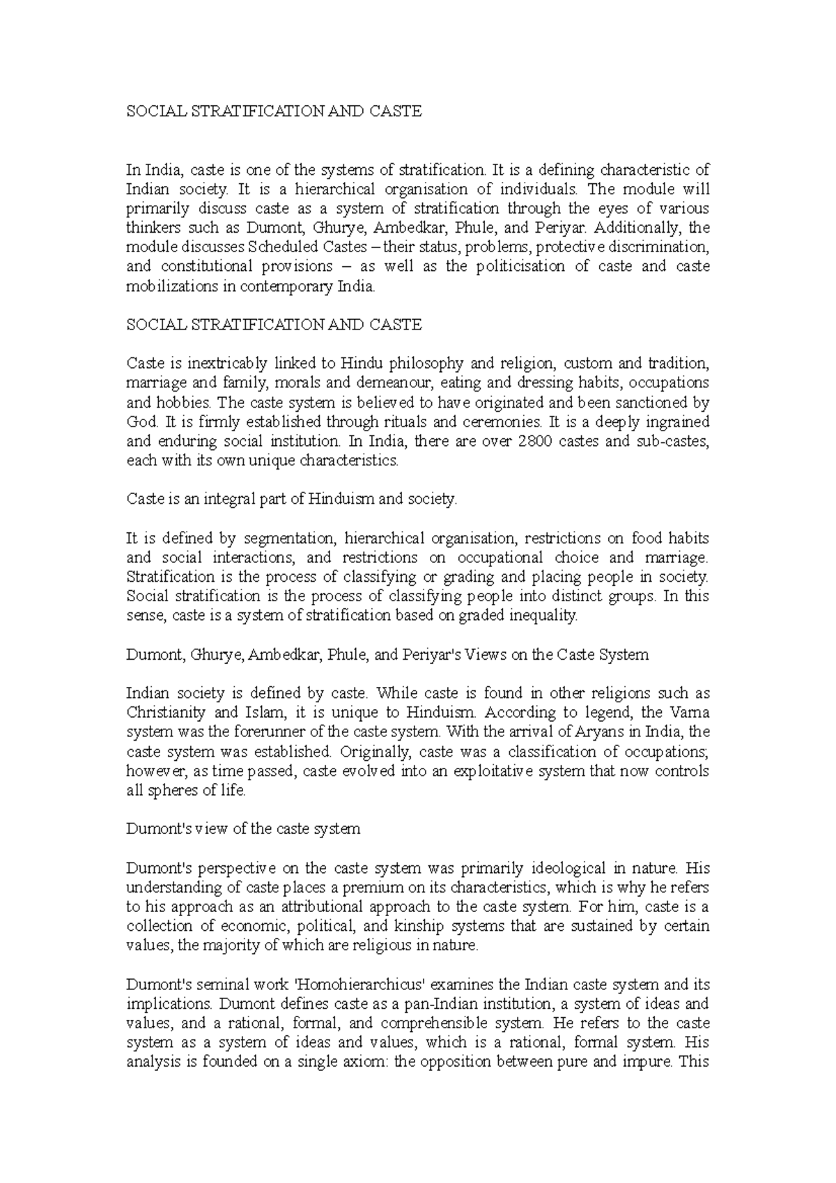 Social Stratification AND Caste - SOCIAL STRATIFICATION AND CASTE In ...