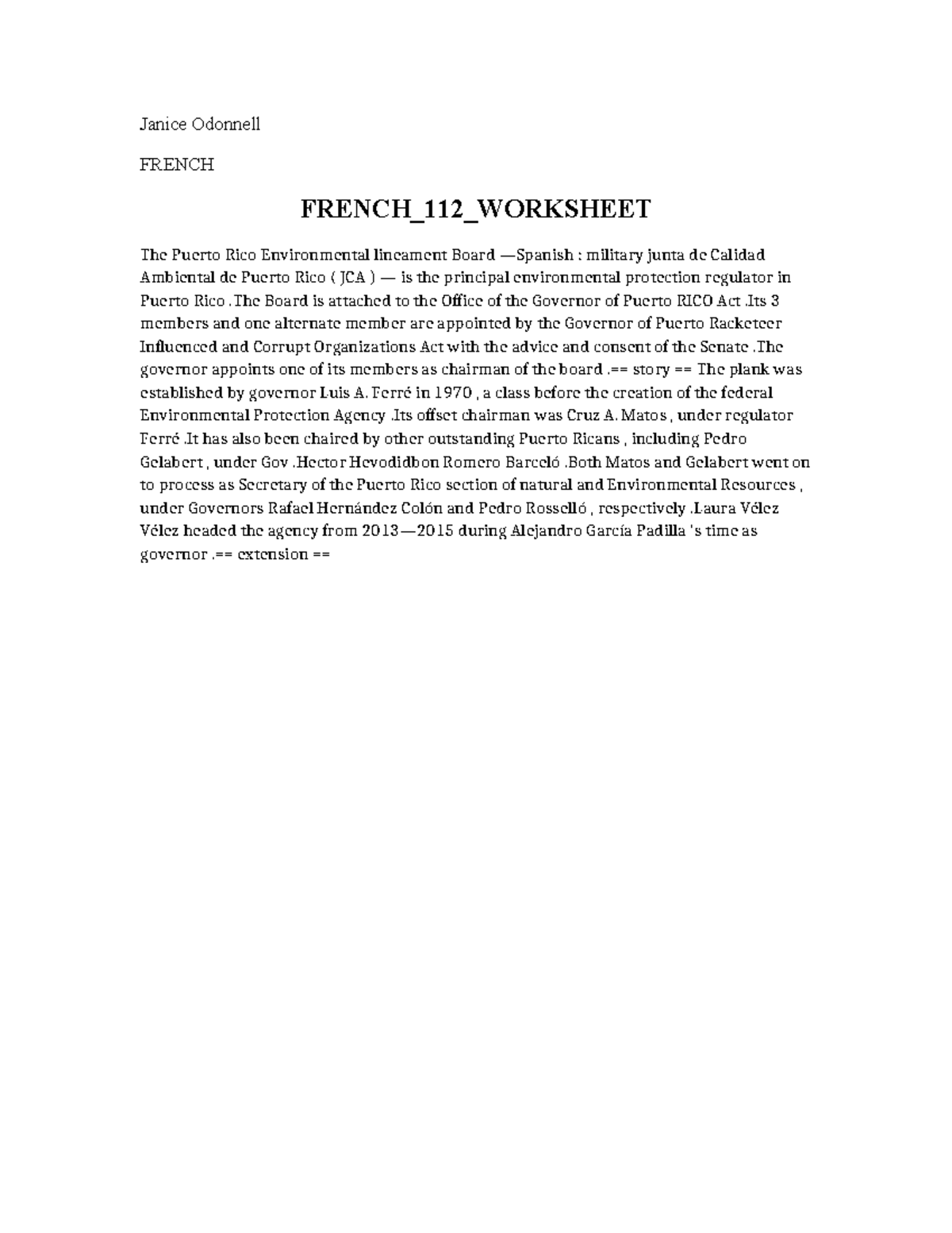 French 112 Worksheet - Ganda q - Janice Odonnell FRENCH FRENCH_112 ...