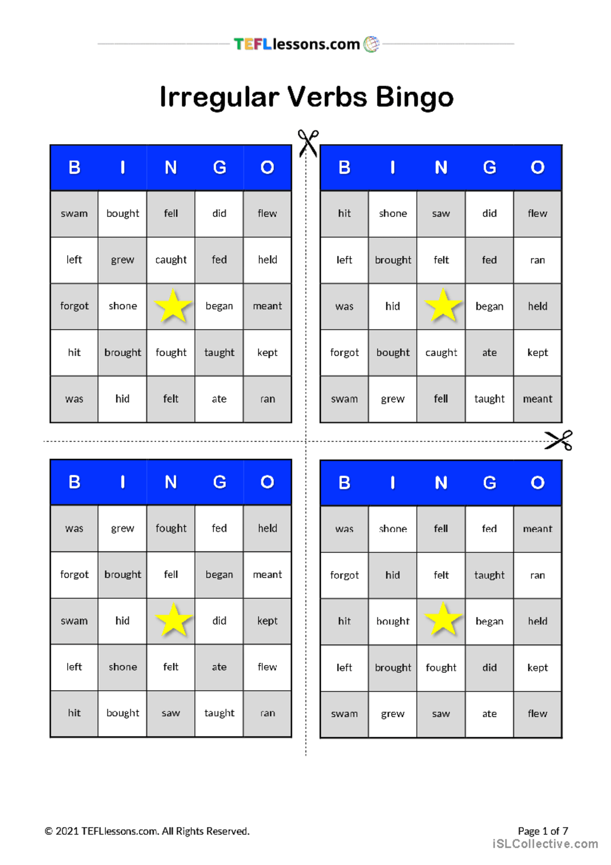 Bingo Cards Plus Verb Chips - Irregular Verbs - Are you tired of lesson ...