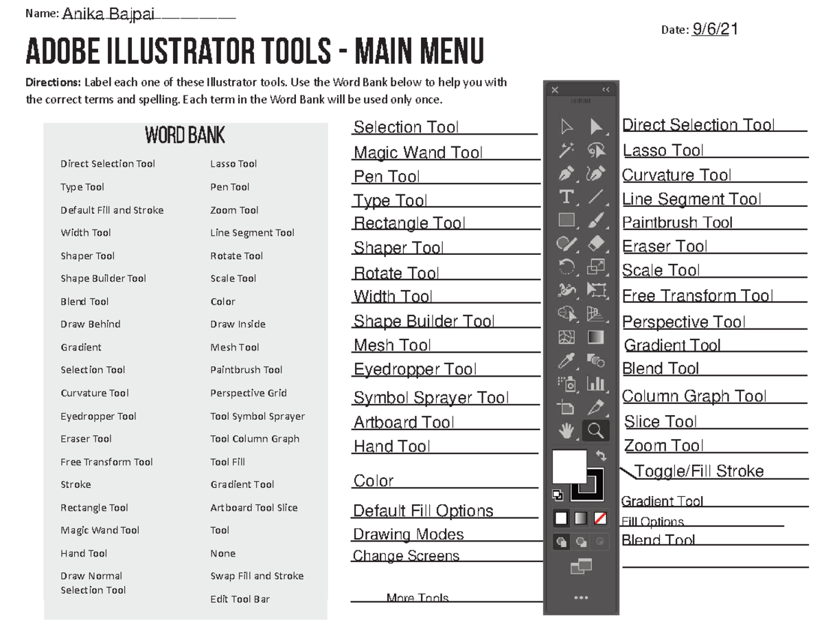 Illustrator tools identification worksheets 1 - Date: ______ Name