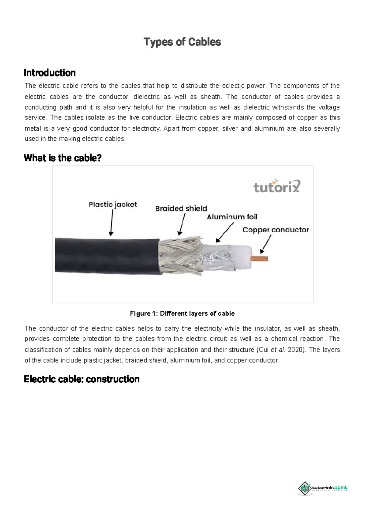 Types of Cables - Types of Cables Introduction The electric cable ...