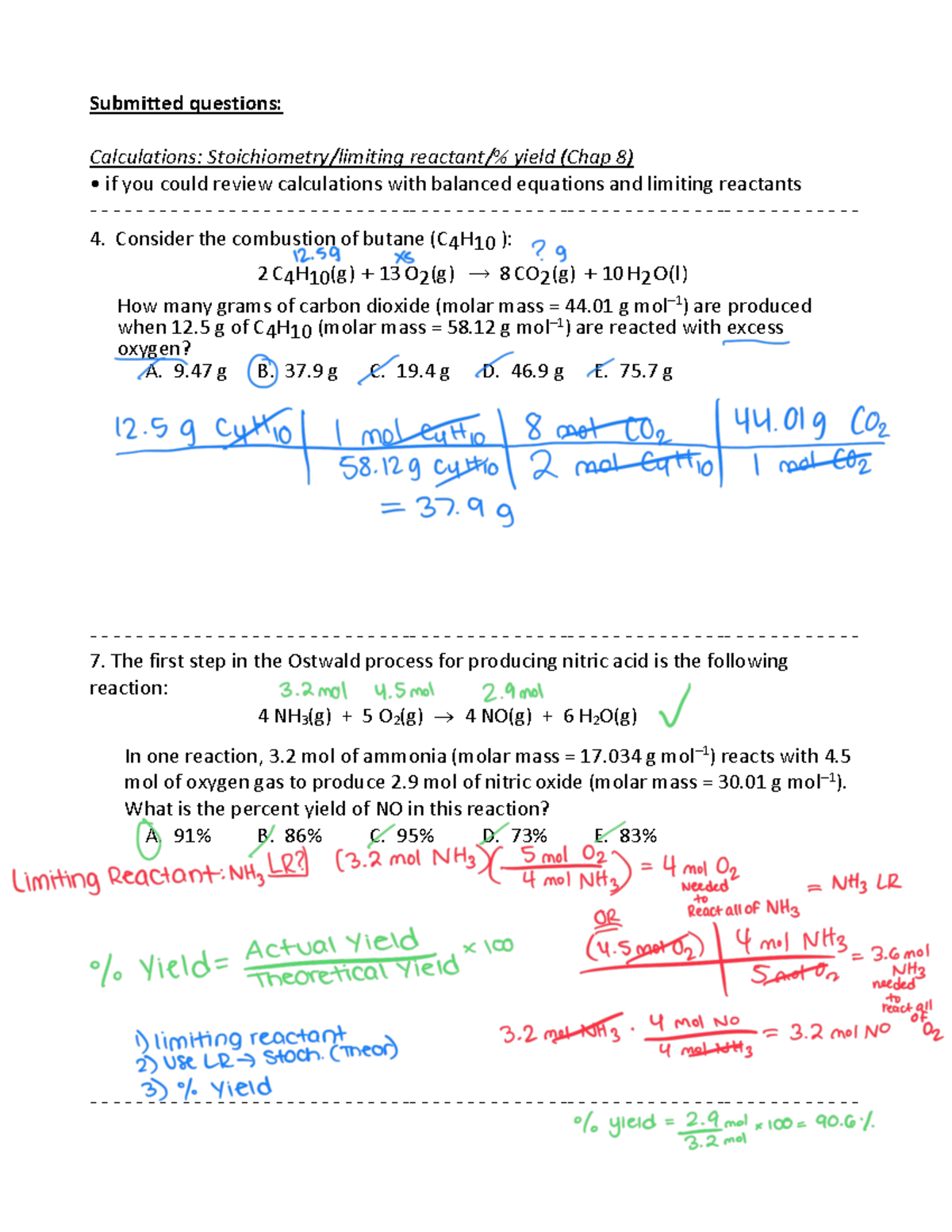 Exam3 Review Dr D F22 Blank - Submitted questions: Calculations ...