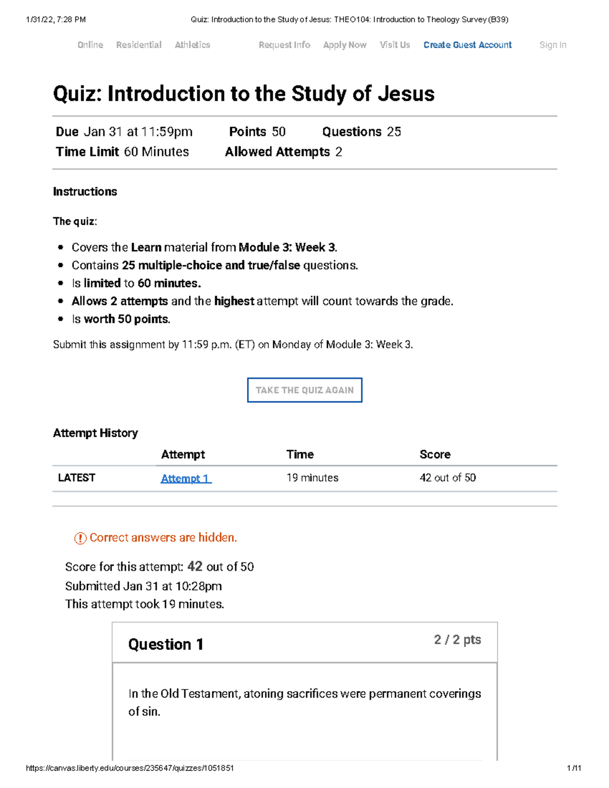 Quiz Introduction to the Study of Jesus THEO104 Introduction to ...