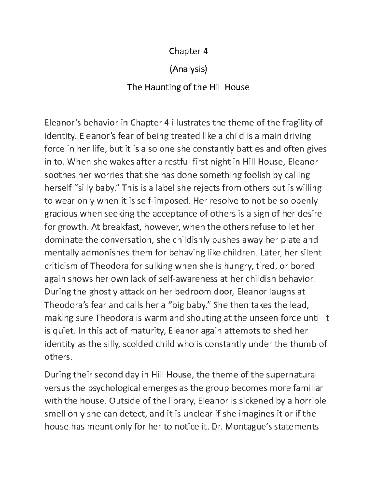 The Haunting of the Hill House Chapter 4 Analysis - Chapter 4 (Analysis ...