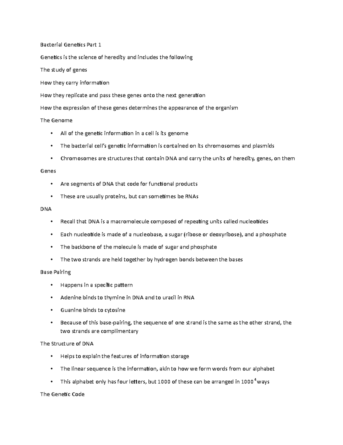 Genetics Part 1 Complete Notes-1 - Bacterial Genetics Part 1 Genetics ...