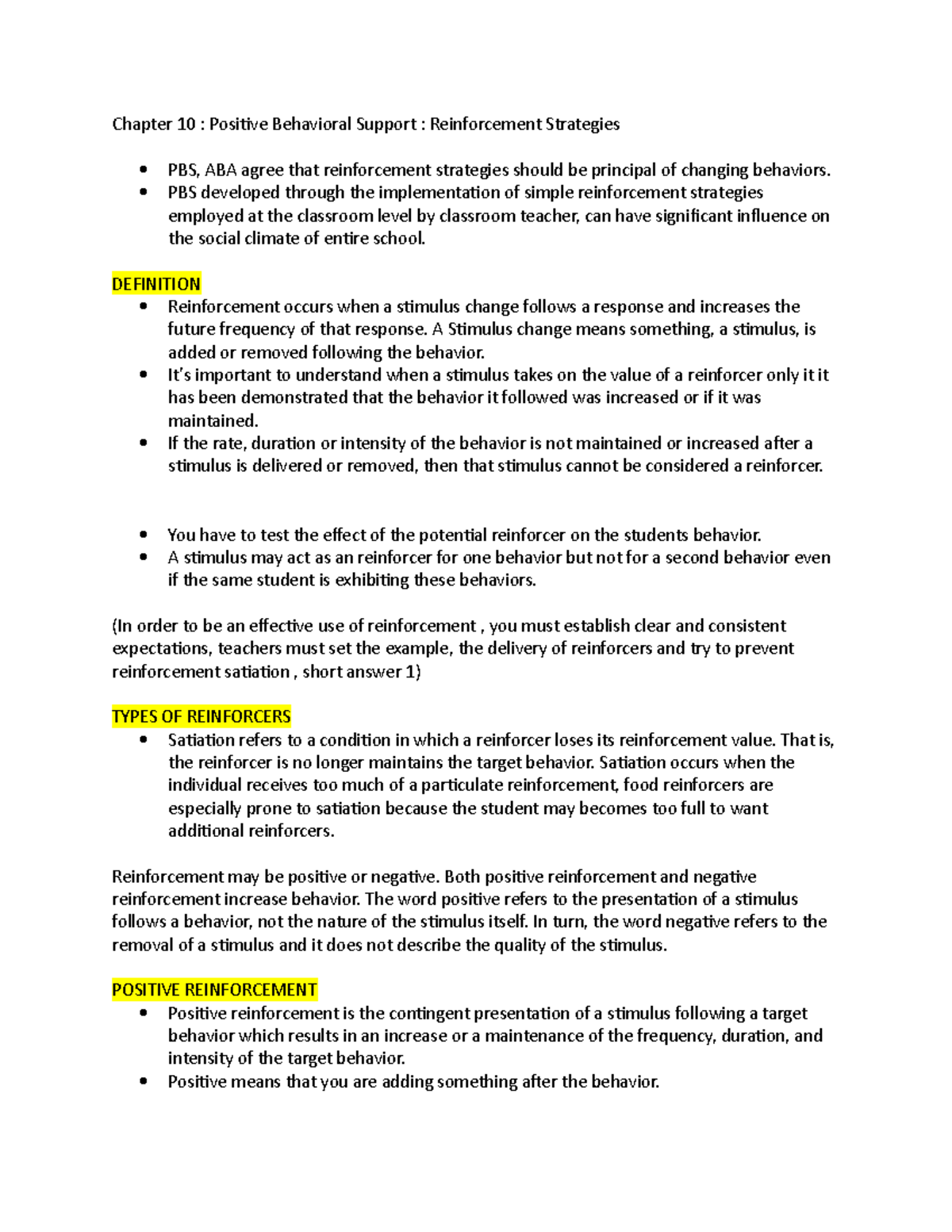 Chapter 10 notes - None - Chapter 10 : Positive Behavioral Support ...
