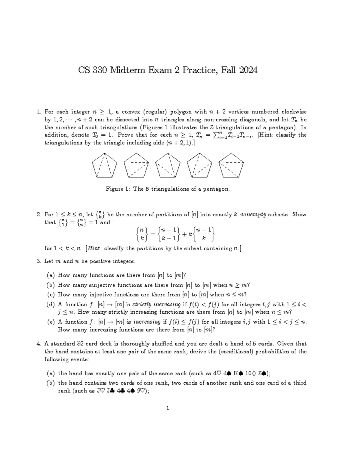 Midterm 2Practice - CS 330 Midterm Exam 2 Practice, Fall 2024 For each integer n 1 , a convex ...