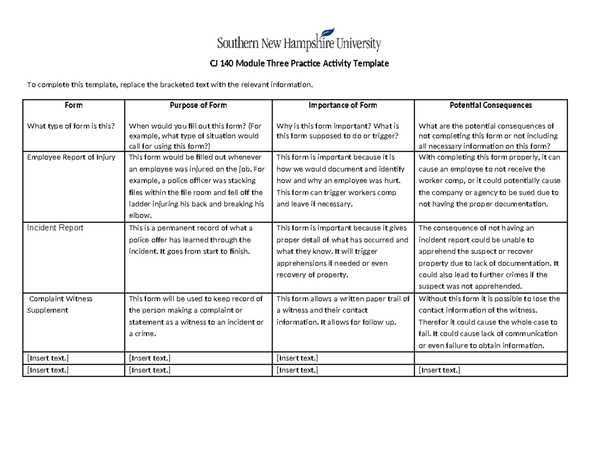 CJ 140 Module Three Practice Activity - Form What type of form is this ...