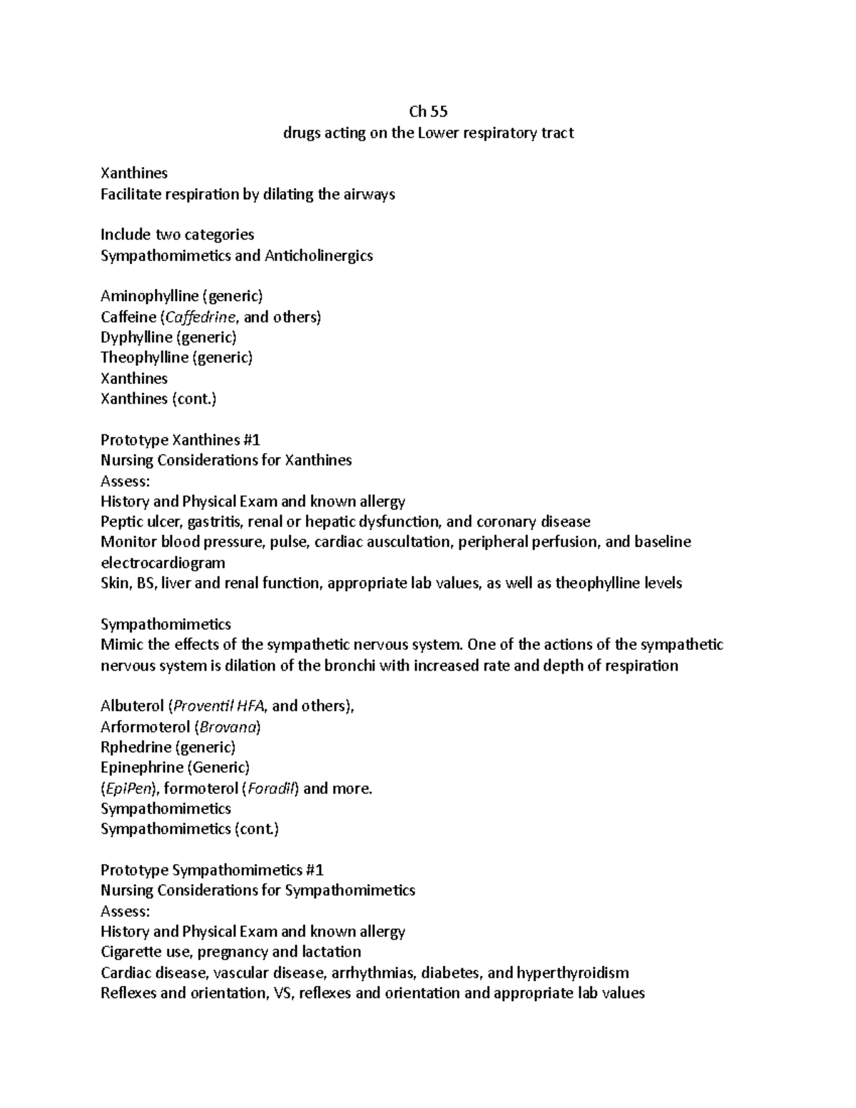 Ch 55. Pharm Notes - Ch 55 drugs acting on the Lower respiratory tract ...